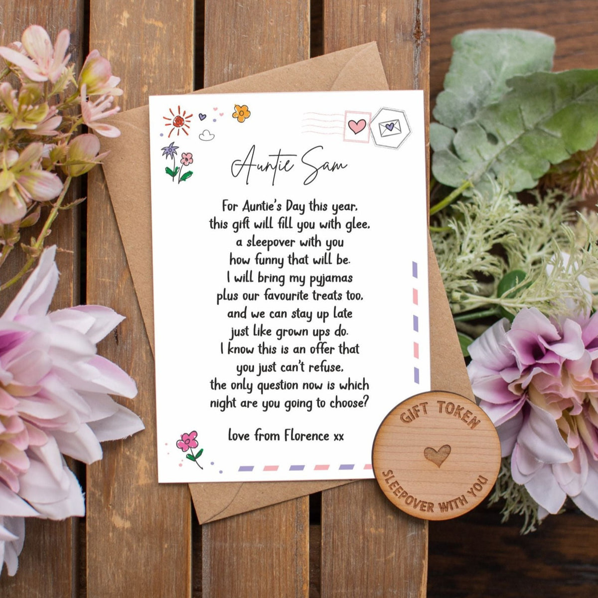 Auntie's Day Sleepover Token Poem Card (26th July) – Porky Penguin