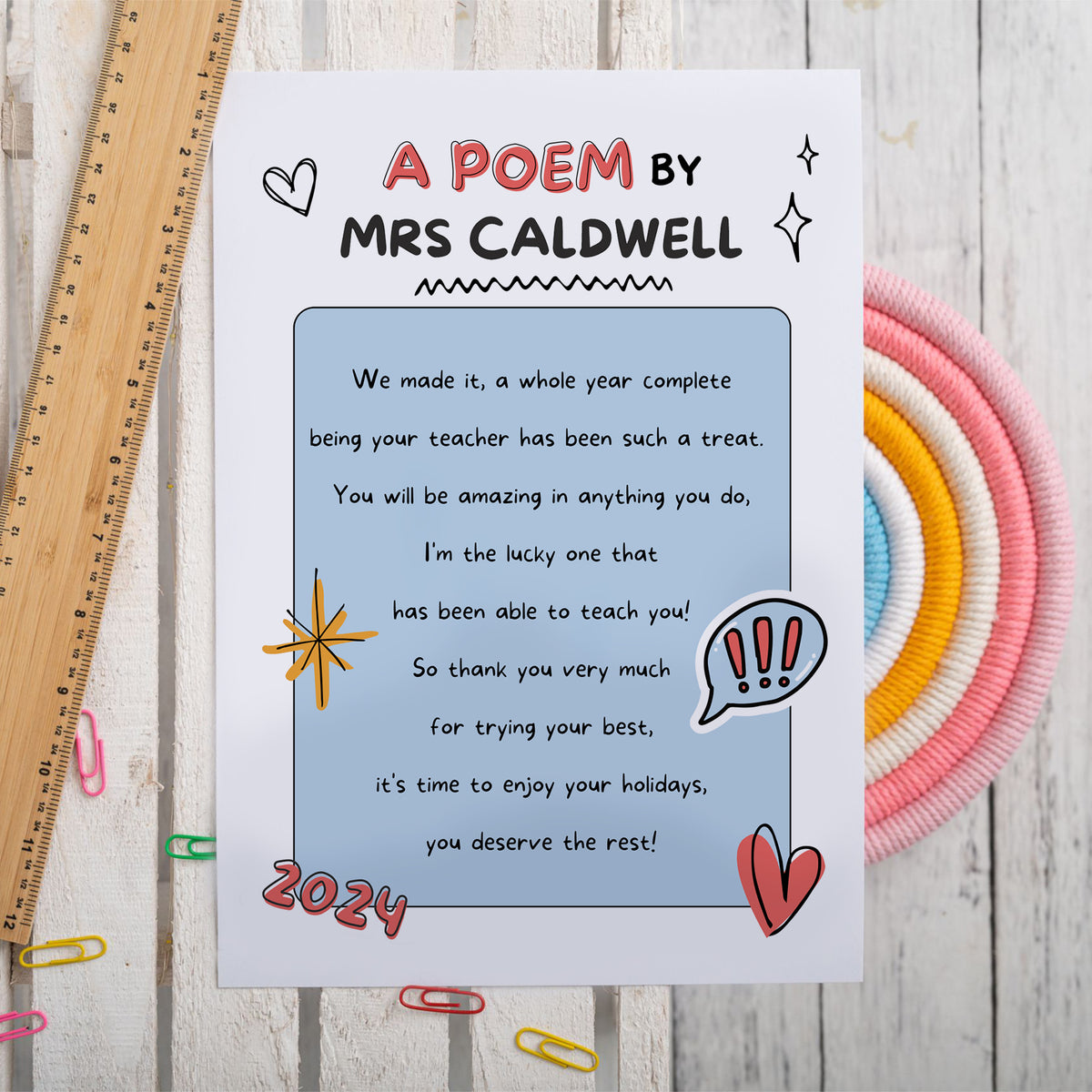 Teacher Poem End of Term Class Card - Class Pack – Porky Penguin