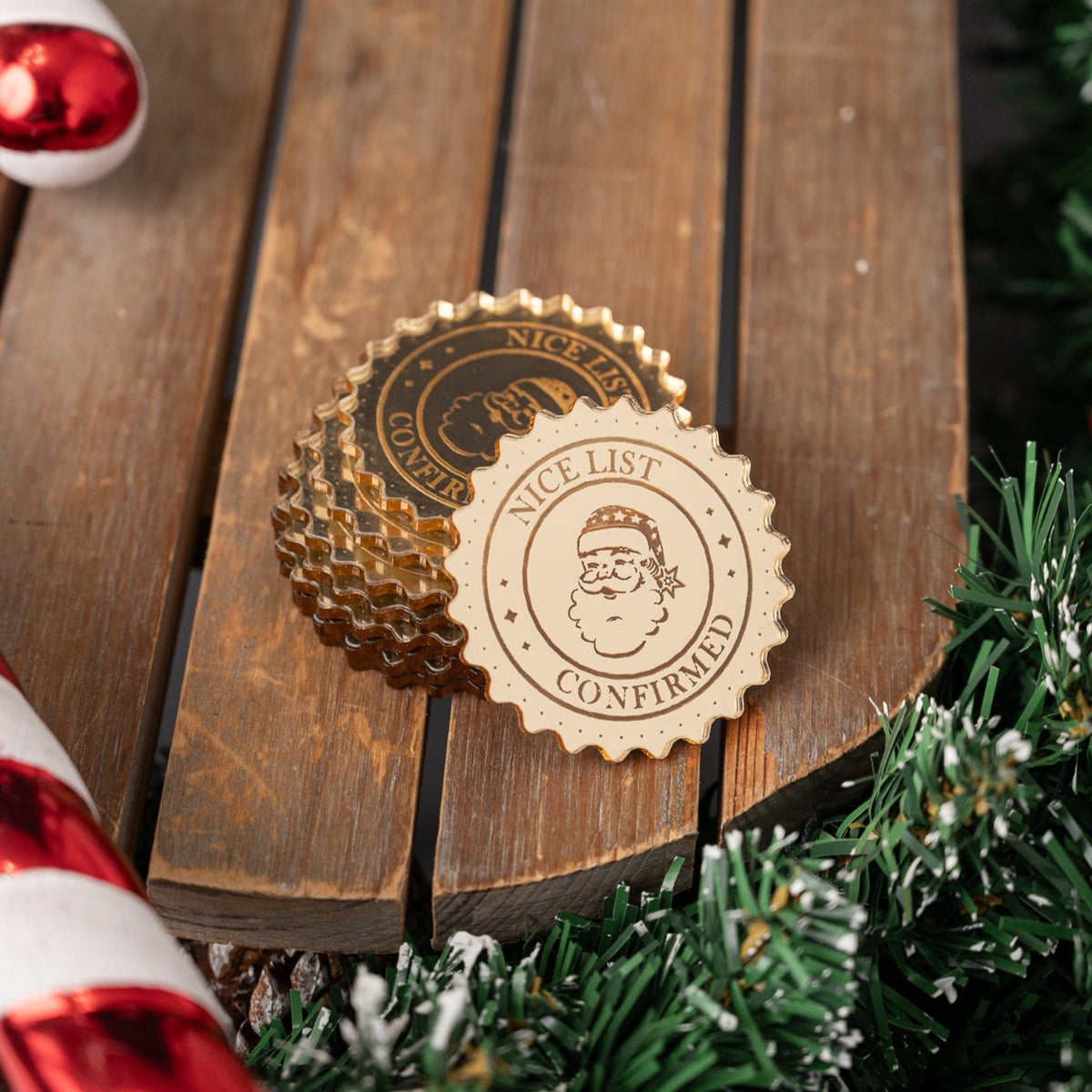 Golden Nice List Acceptance Acrylic Coin – Porky Penguin