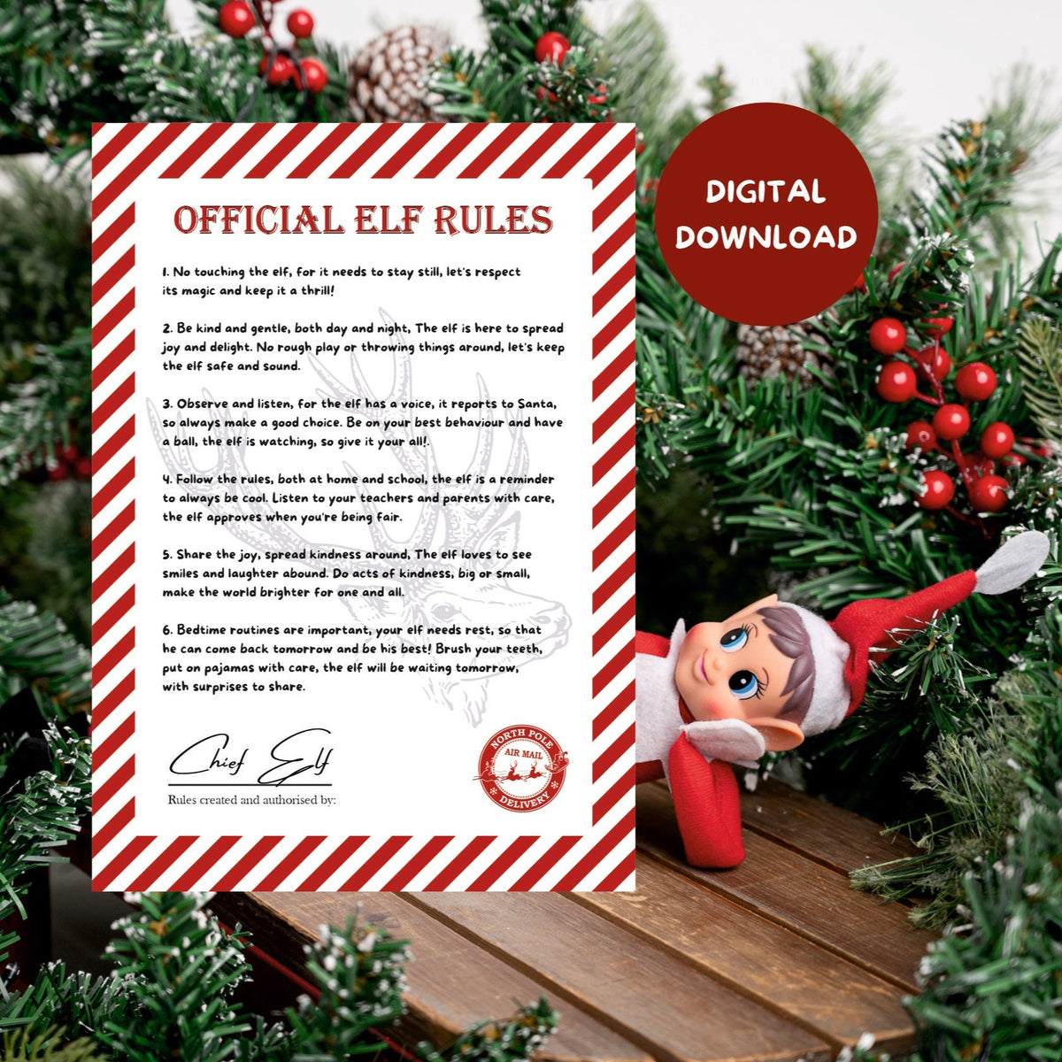 DIGITAL DOWNLOAD - Elf Rules Poster – Porky Penguin