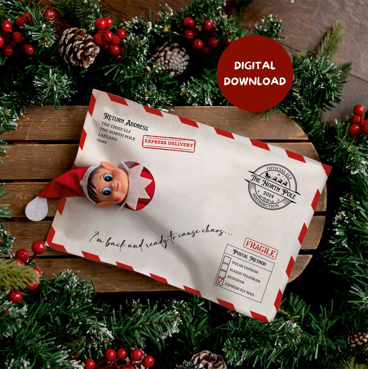 DIGITAL DOWNLOAD - Elf Arrival Envelope – Porky Penguin