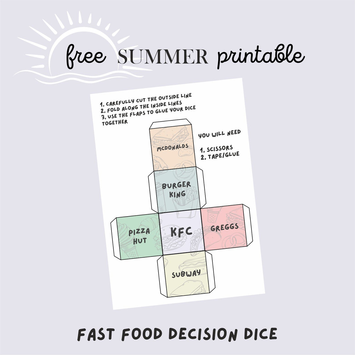 Fast Food Decision Dice - Free Digital Download – Porky Penguin