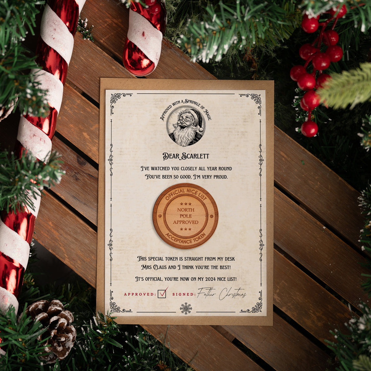 Official Nice List Acceptance Letter & Token – Porky Penguin