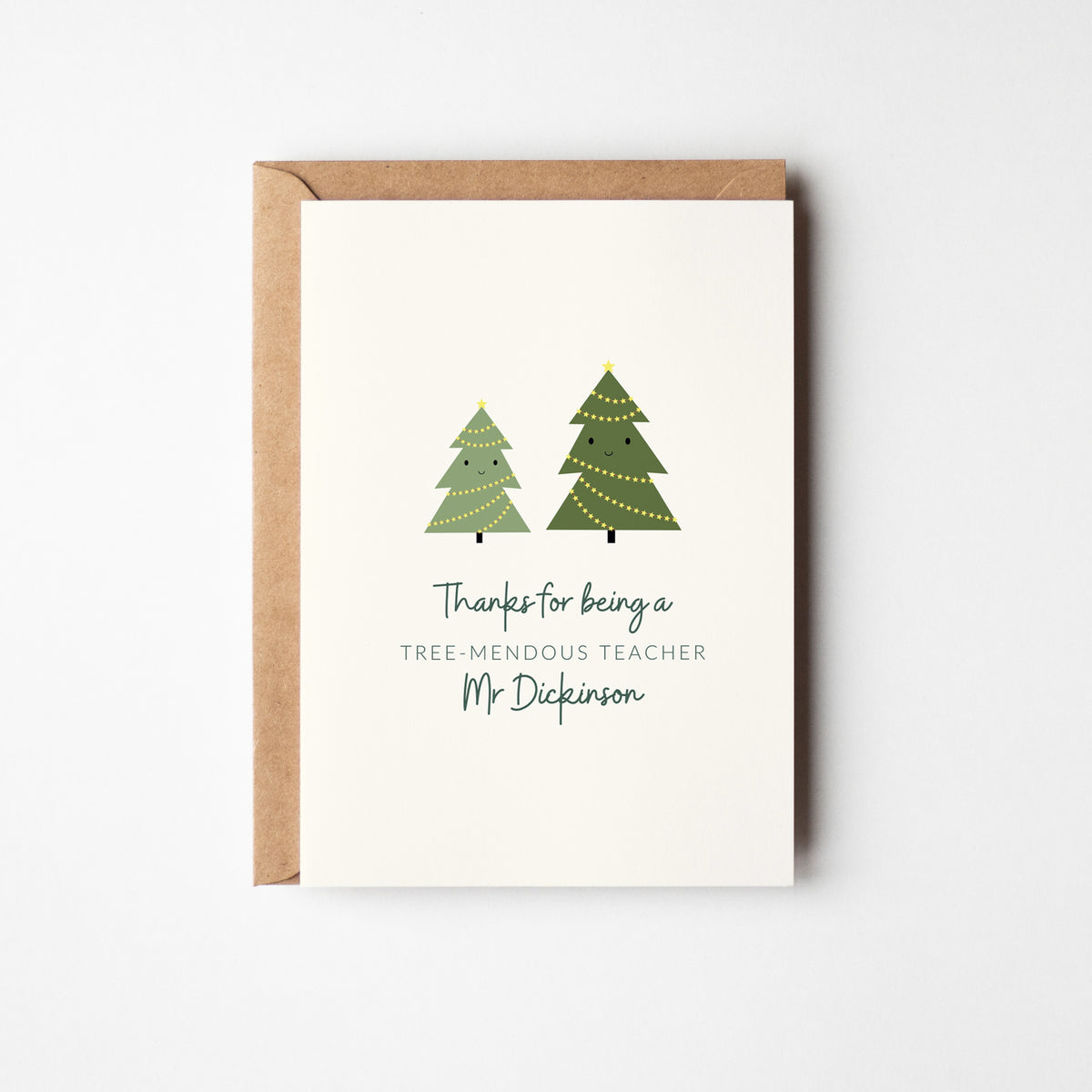 Personalised 'Treemendous Teacher' Christmas Card – Porky Penguin