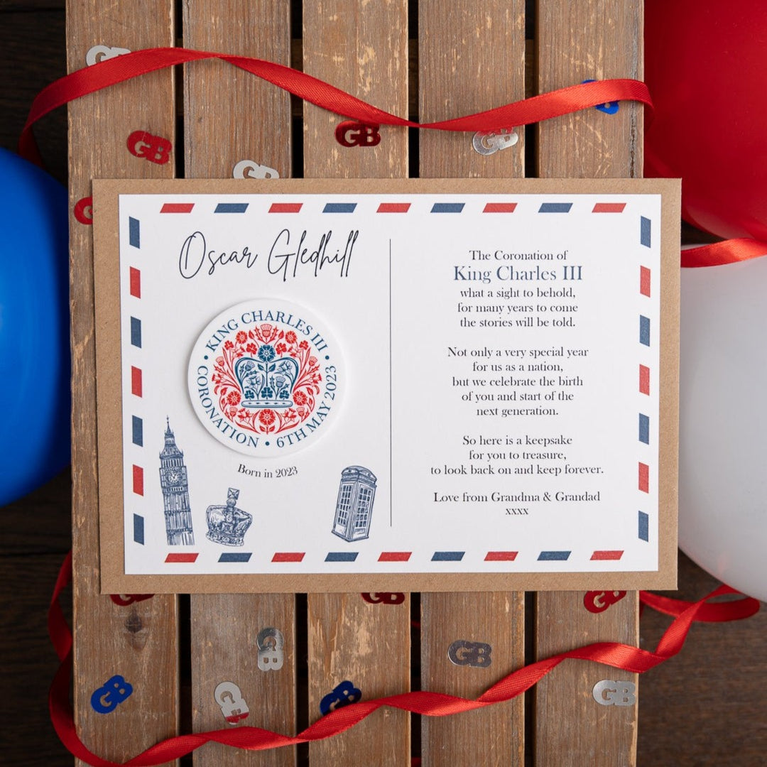 Coronation Traditional Emblem Keepsake for births in 2023 – Porky Penguin