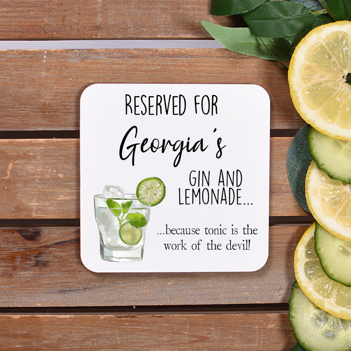 Gin & Lemonade Personalised Coaster – Porky Penguin